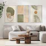 IDEA4WALL Mid Century Modern Boho Brown Abstract Sun Tropical Plant - Framed 3 Piece Set Canvas ...